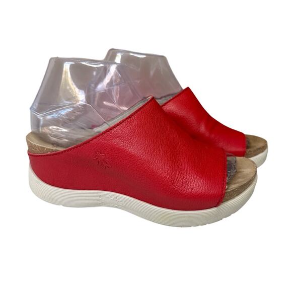 Fly London | Shoes | Fly London Red Leather Slides Comfort Sandals Cork ...